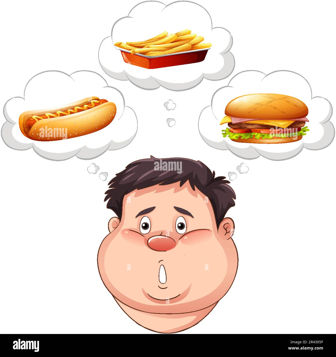 Overweight man thinking about fast food illustration Stock Vector Image ...