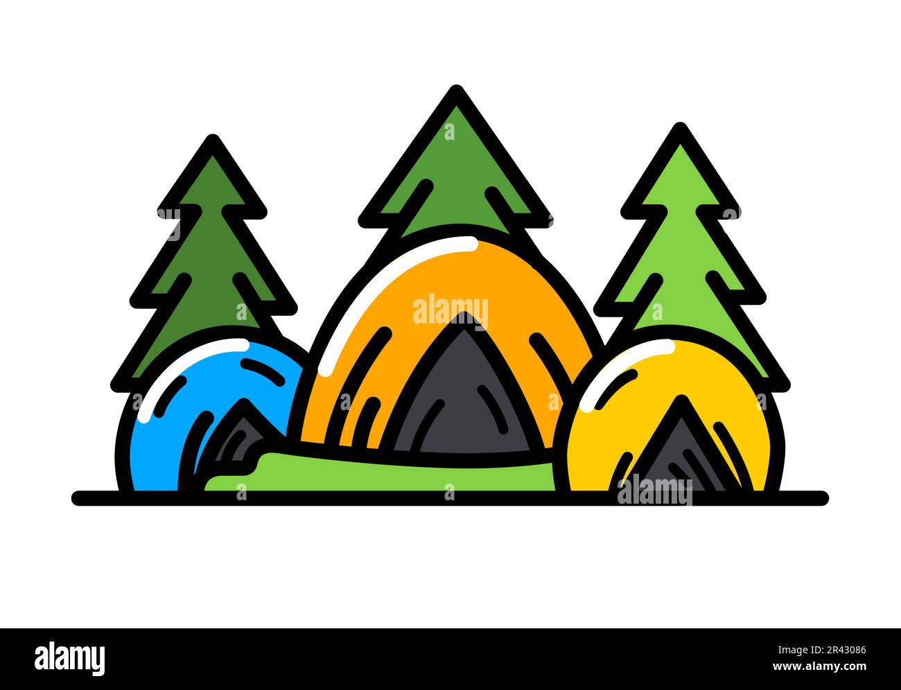 Camping tent emblem with pine trees. Camping sign with tent in the ...