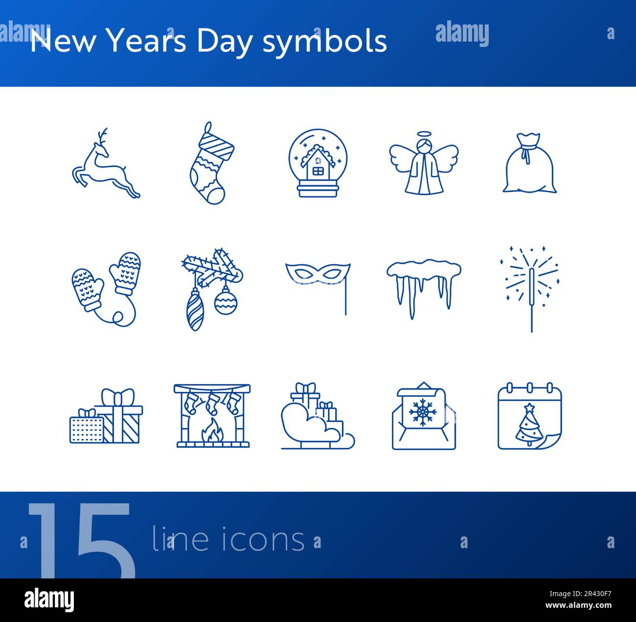 New Years Day symbols thin line icon collection Stock Vector Image ...