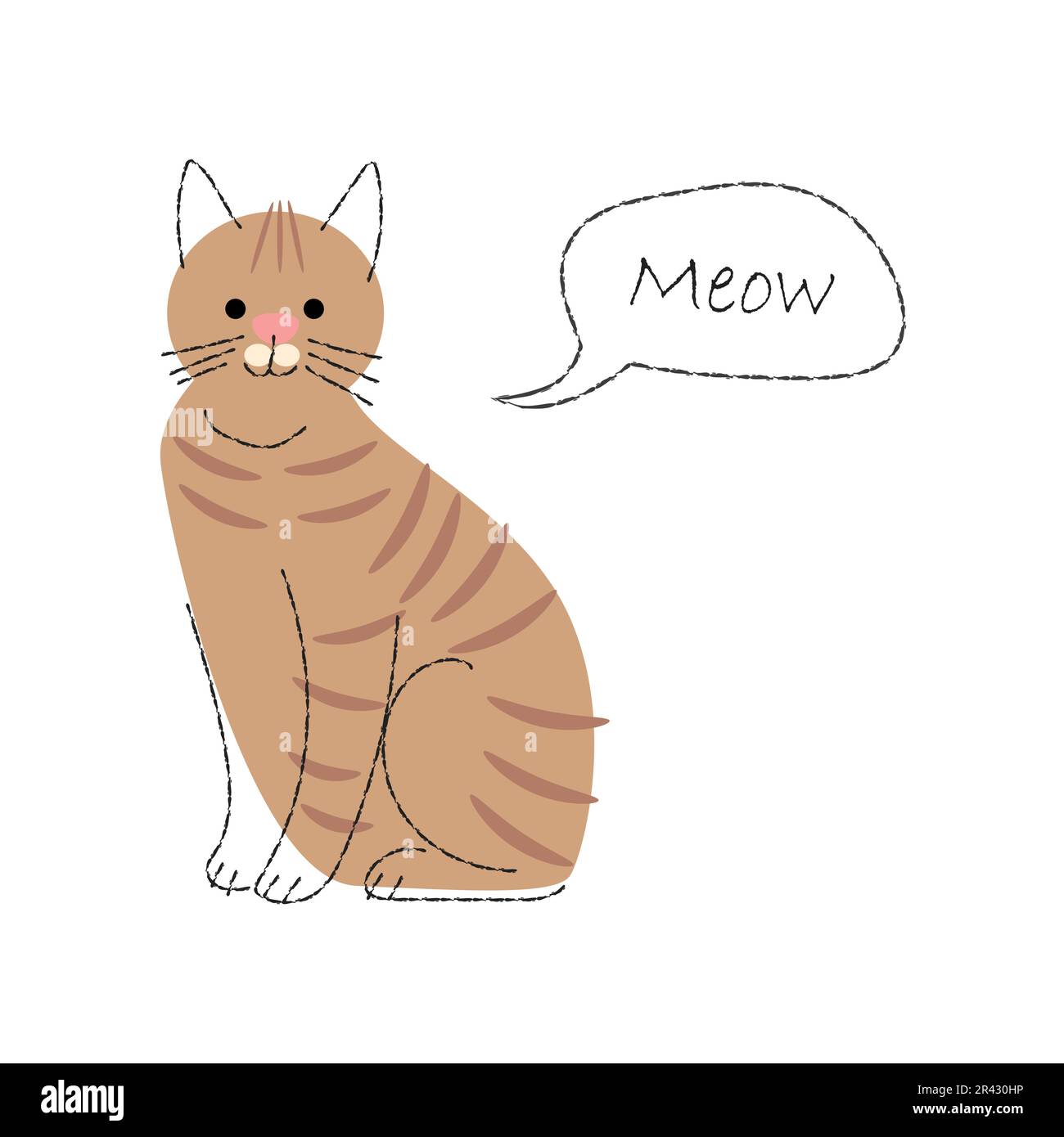 Brown tabby cat . Cute cartoon characters . Flat shape and line stroke ...