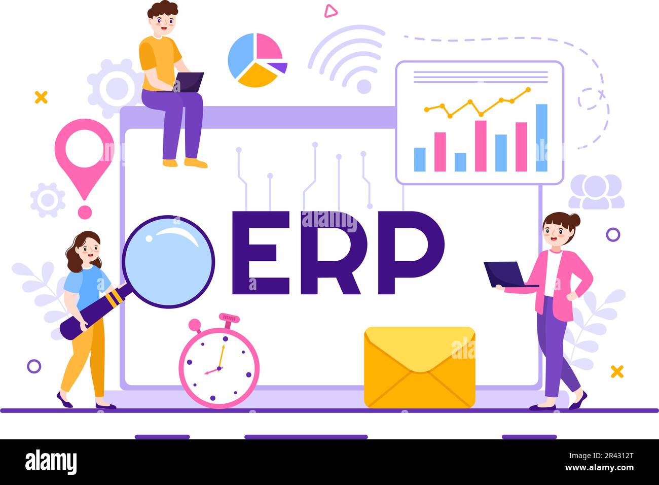 ERP Enterprise Resource Planning System Vector Illustration with Business Integration ...