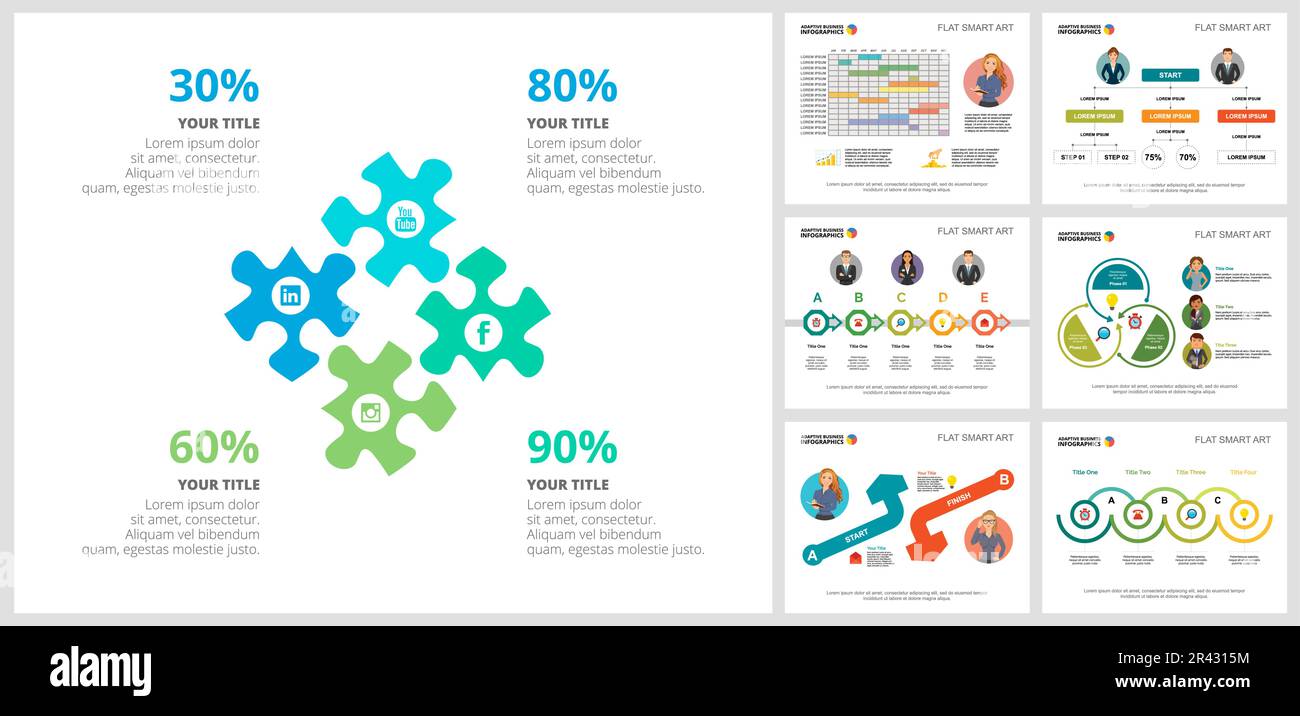 Colorful workflow or research concept infographic charts set Stock ...