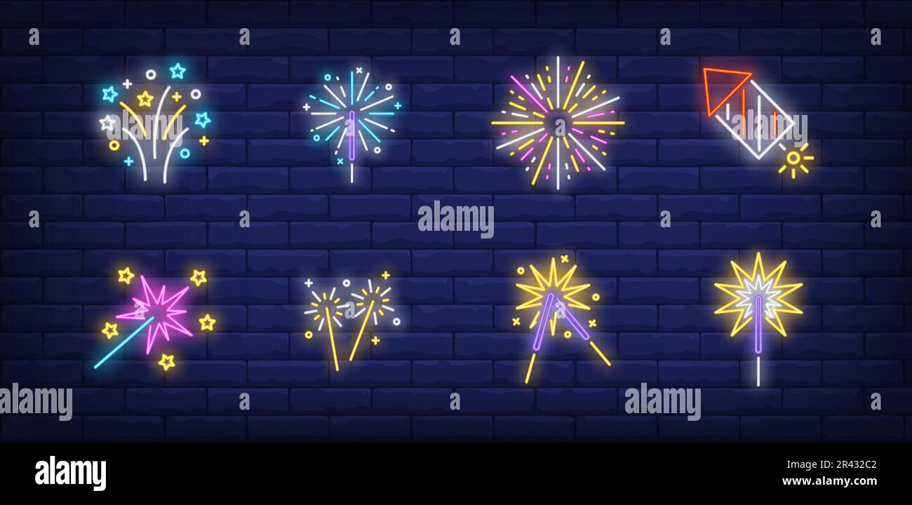 Festive firework neon sign set Stock Vector Image & Art - Alamy