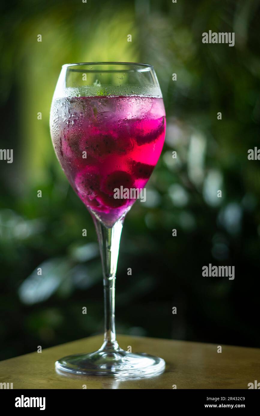 raspberry and red dragon fruit prosecco wine spritzer cocktail Stock ...