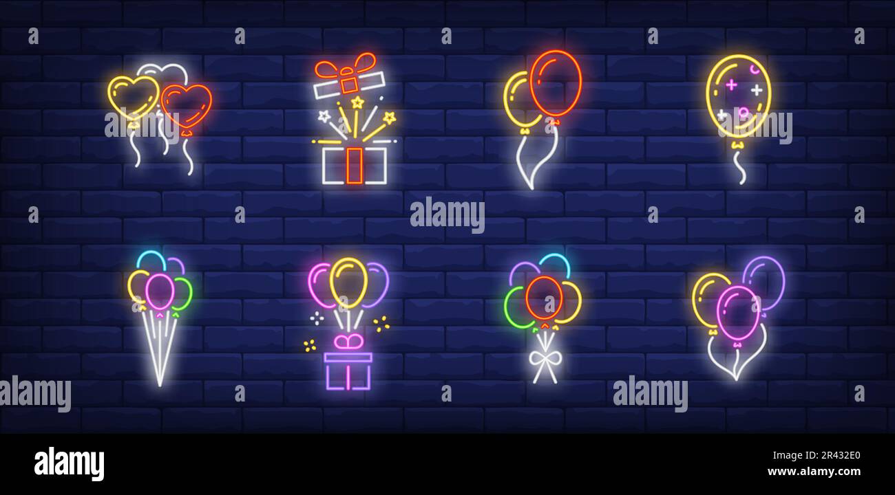 Balloons neon sign collection Stock Vector Image & Art - Alamy