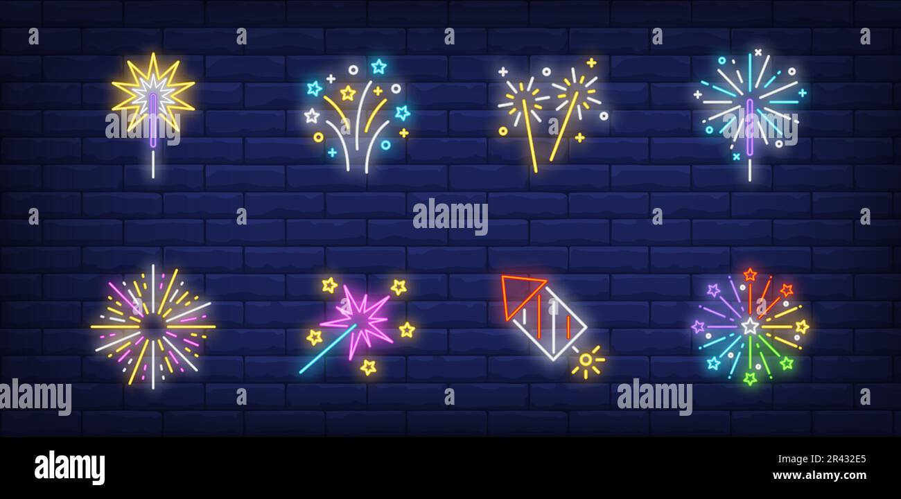 Firework neon sign set Stock Vector Image & Art - Alamy