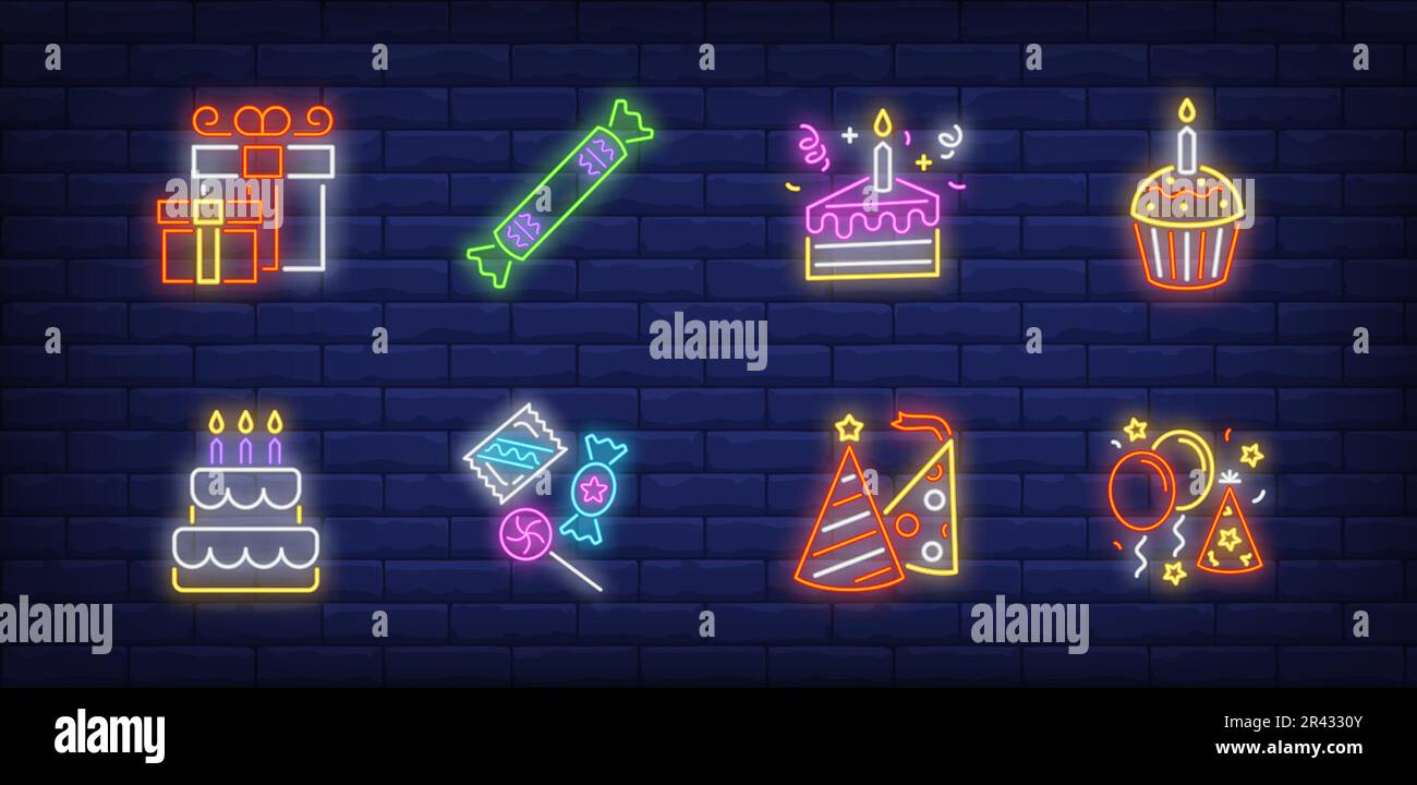 Birthday neon sign set Stock Vector Image & Art - Alamy