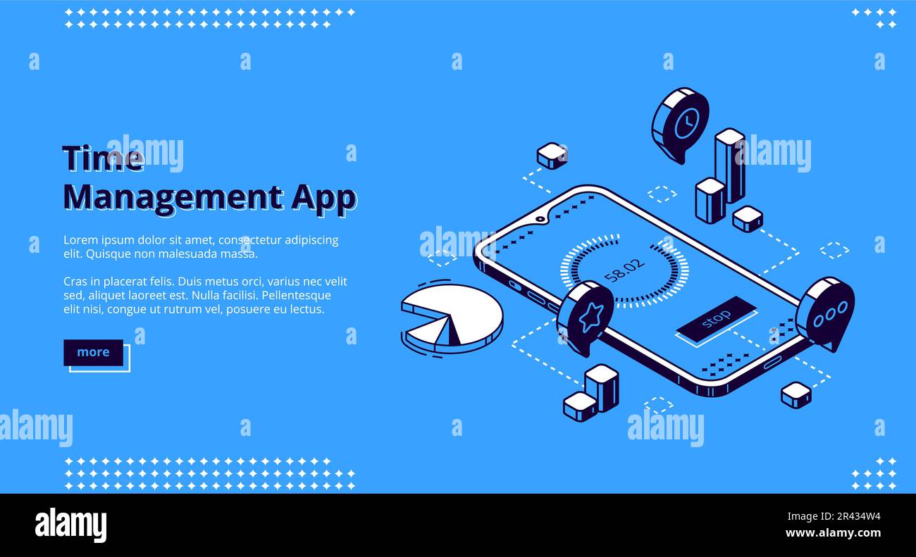 Time management app isometric landing page, smartphone application for ...