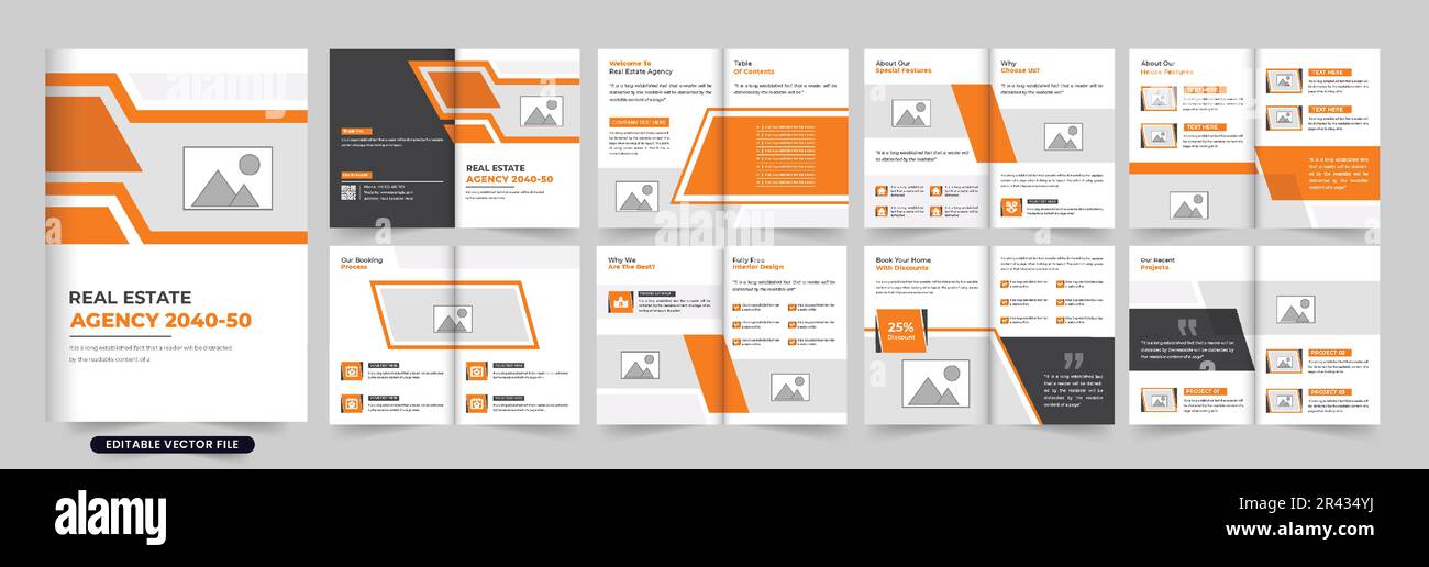Home sale business magazine and portfolio design with orange and dark ...