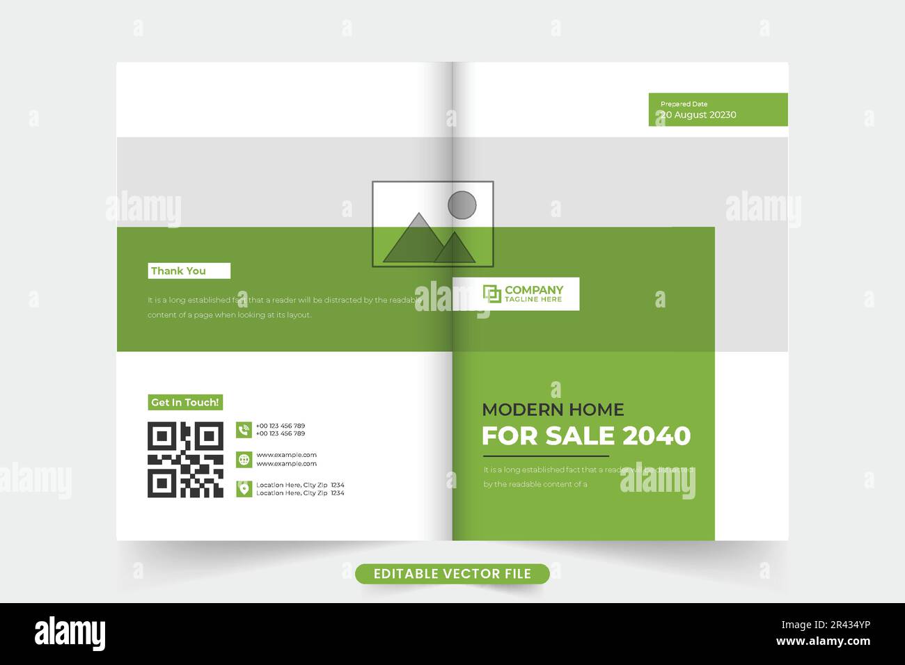 Real estate agency magazine cover design with green and dark colors ...