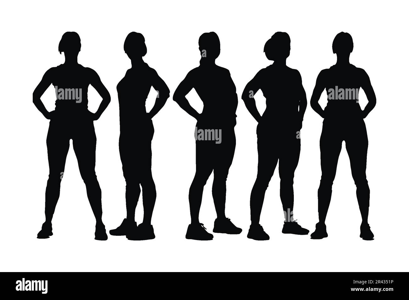 Female bodybuilder silhouette standing in different positions. Gym girl silhouette with ...
