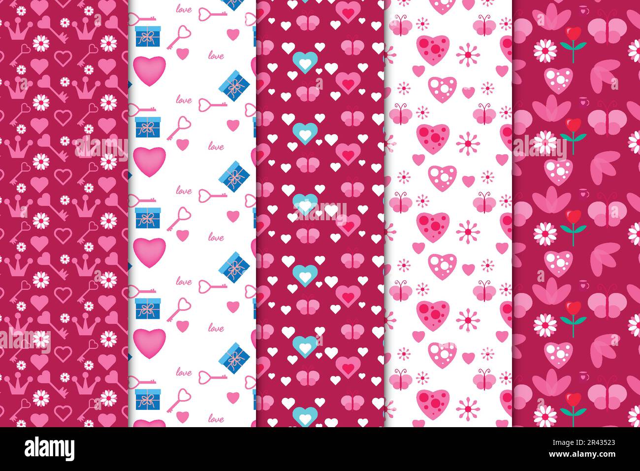 Endless minimal love pattern vector with heart shape, keys, and flowers ...
