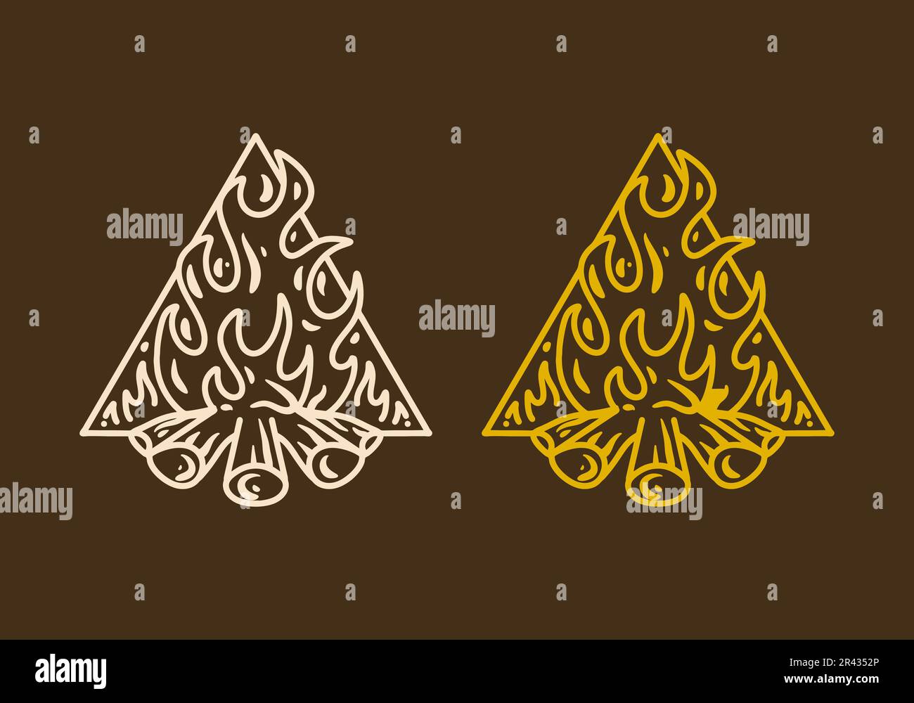 Mono line art illustration design of a bonfire in vintage color Stock ...