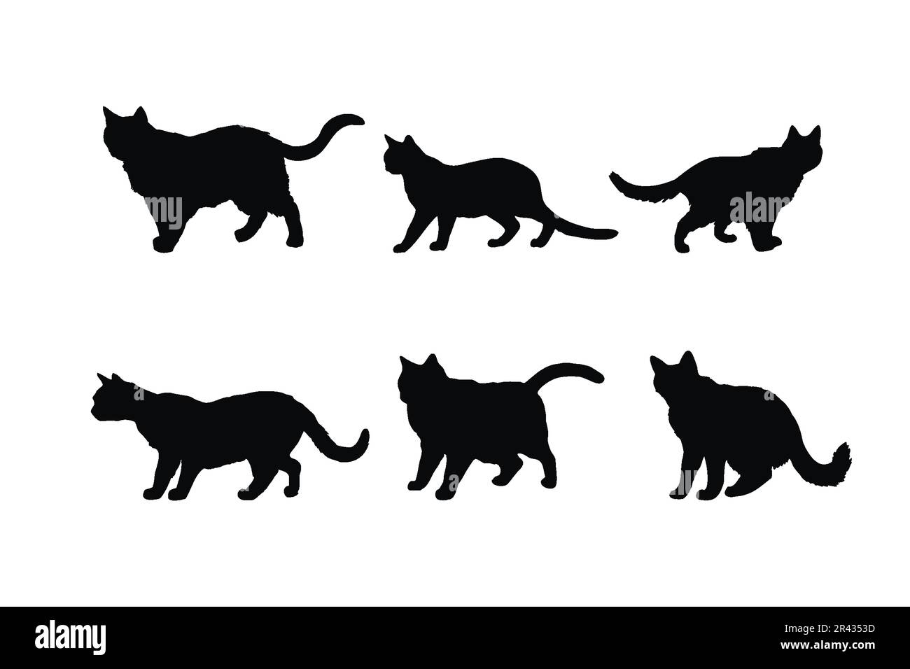 Cute cat walking silhouette bundle design. Cat standing in different ...