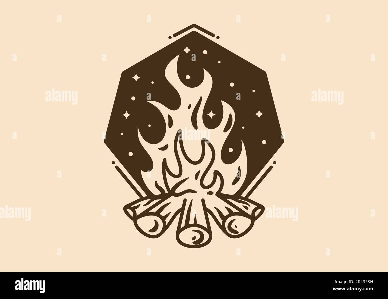 Mono line art illustration design of a bonfire in vintage color Stock ...