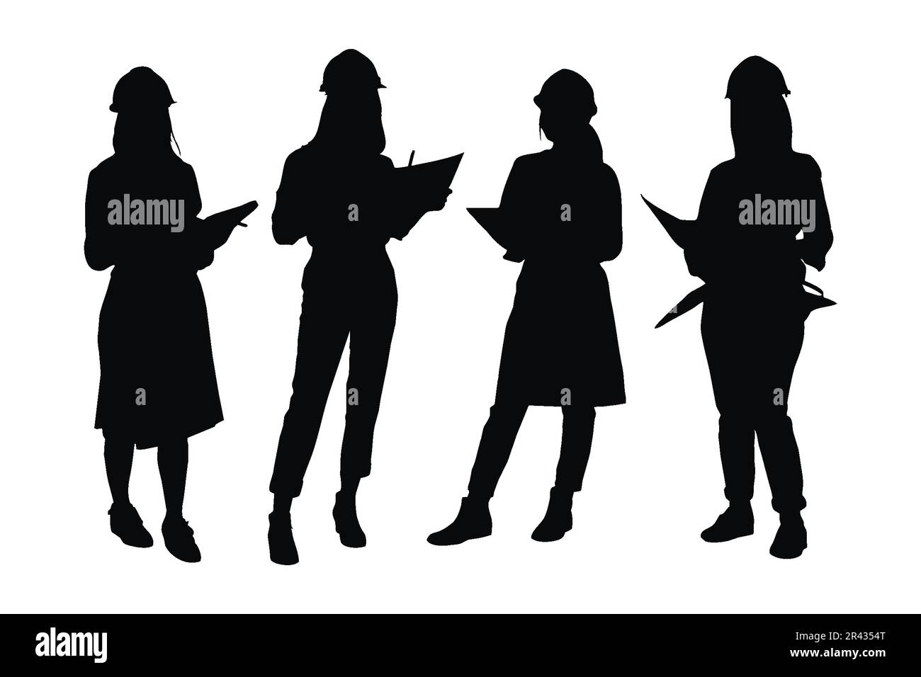 Female architect standing in different position silhouette set vector ...