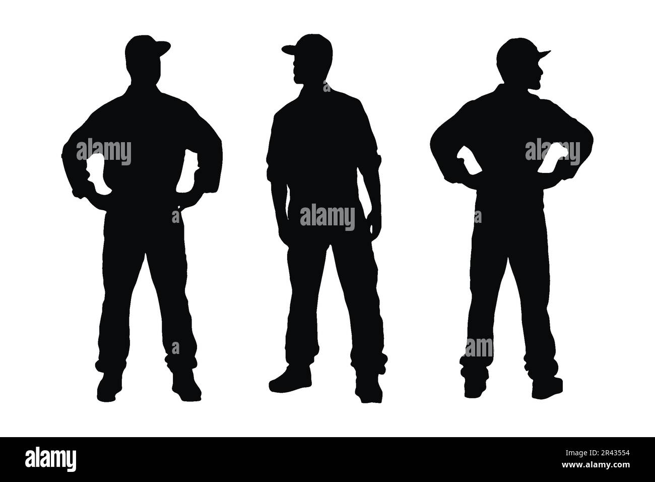 Male carpenter silhouette set vector on a white background. Male workers wearing uniforms and ...