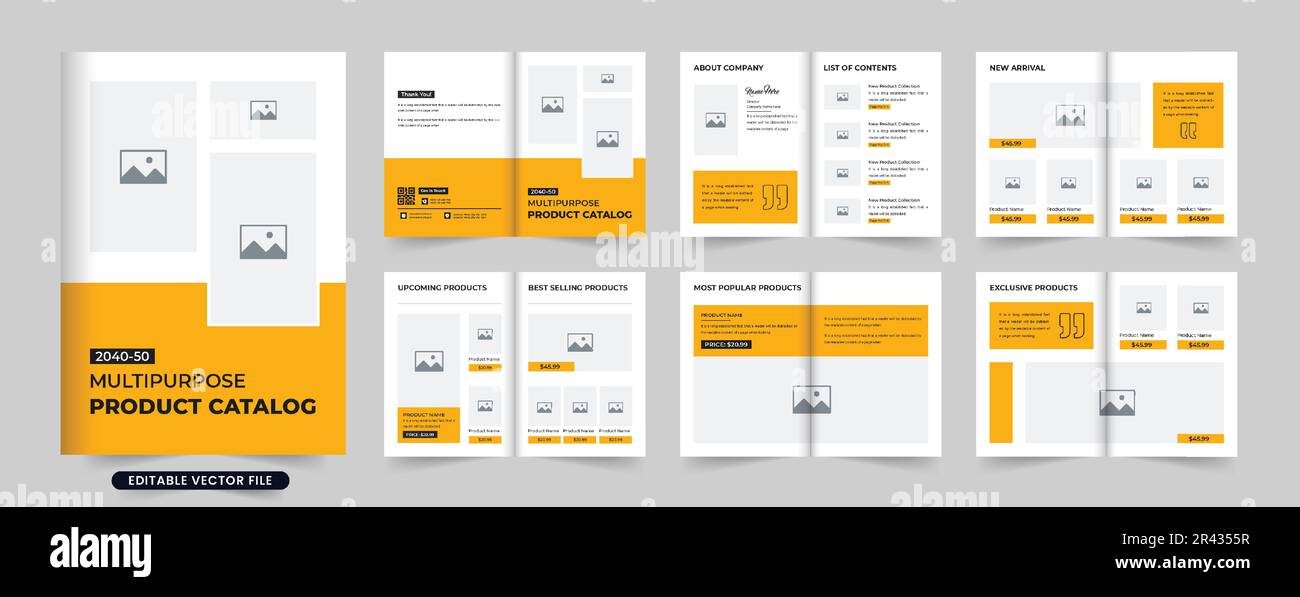 Modern furniture sale catalog template design with photo placeholders. Brand product and ...