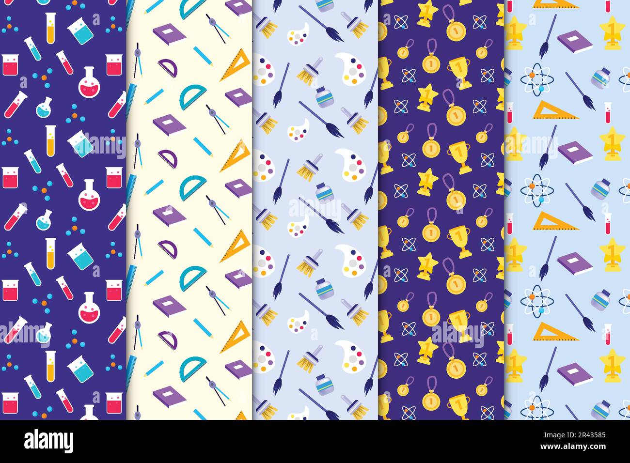 Education pattern bundle vector with purple and white color backgrounds ...