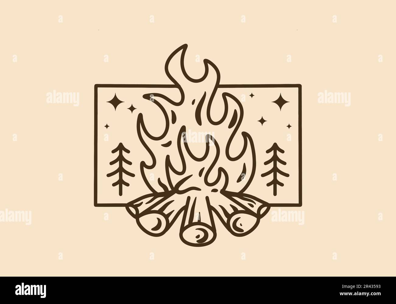 Mono line art illustration design of a bonfire in vintage color Stock ...