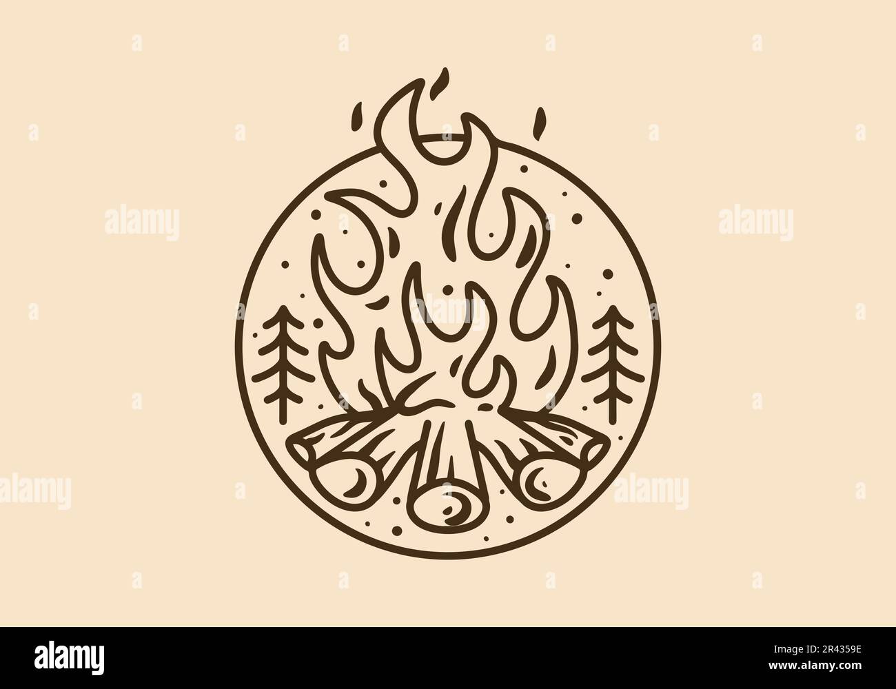 Mono line art illustration design of a bonfire in vintage color Stock ...