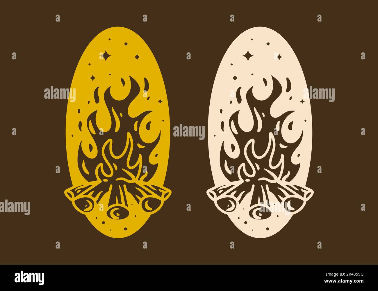 Mono line art illustration design of a bonfire in vintage color Stock ...