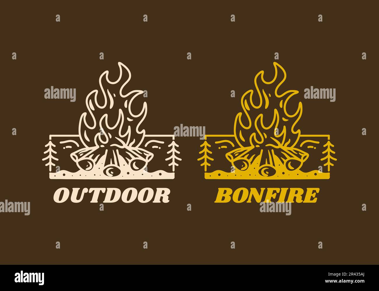 Mono line art illustration design of a bonfire in vintage color Stock ...