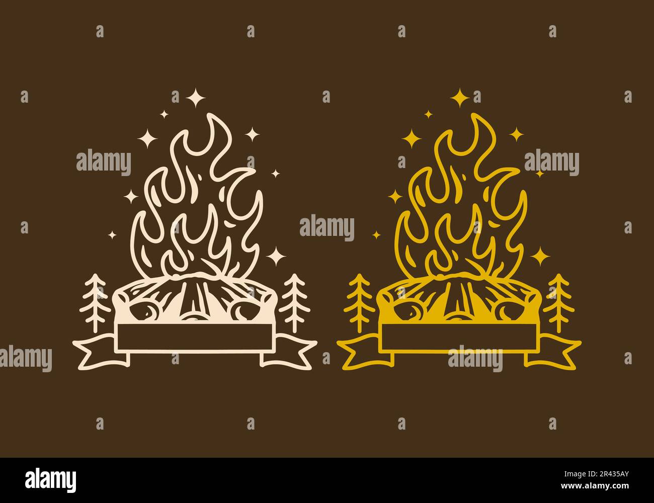 Mono line art illustration design of a bonfire in vintage color Stock ...