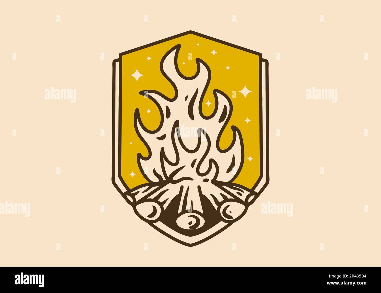 Mono line art illustration design of a bonfire in vintage color Stock ...