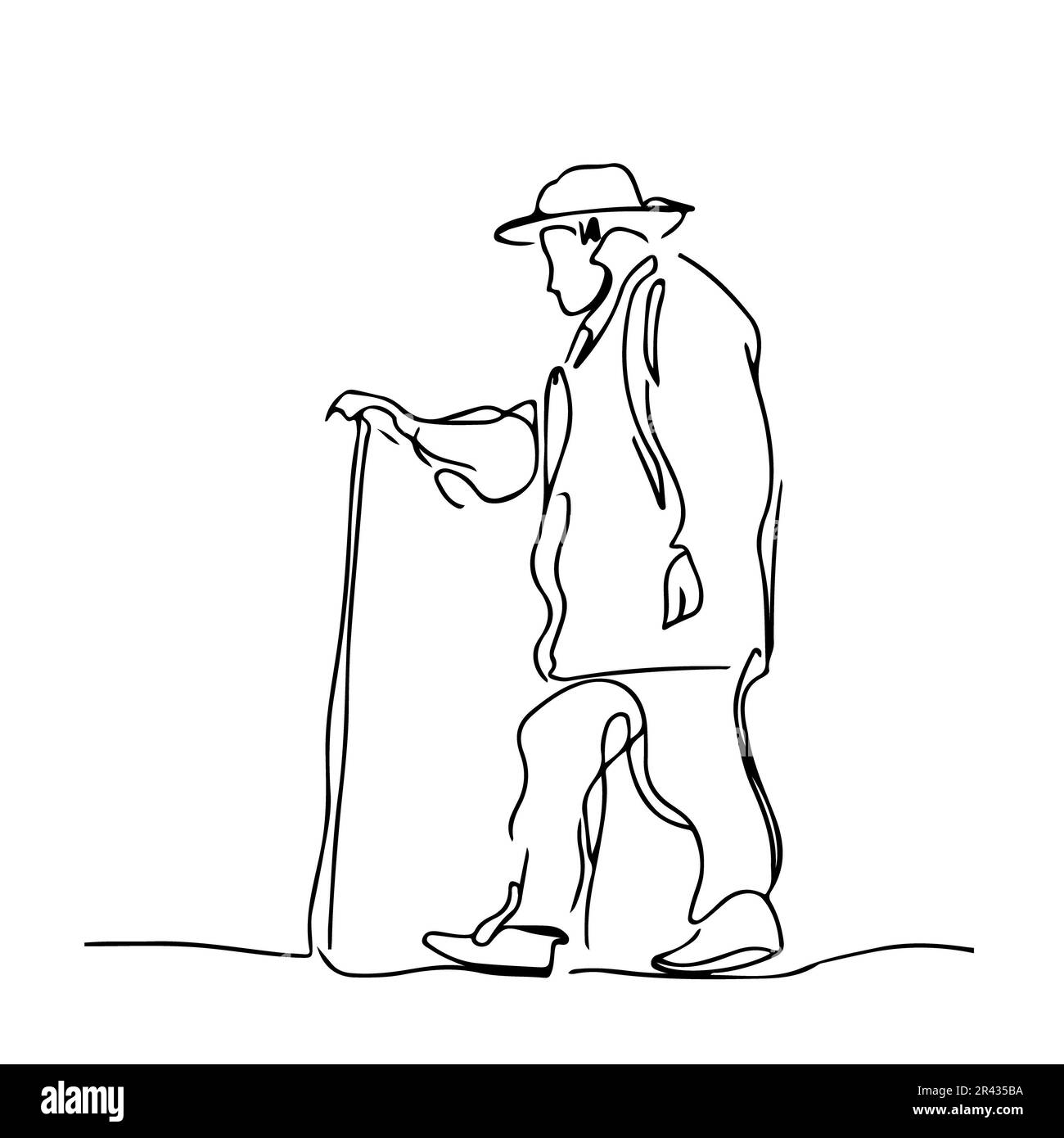 Old man line art vector Stock Photo - Alamy