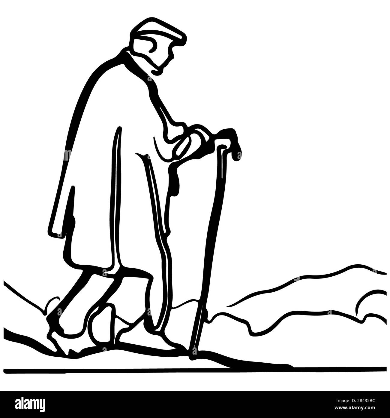 Old man line art vector Stock Photo - Alamy