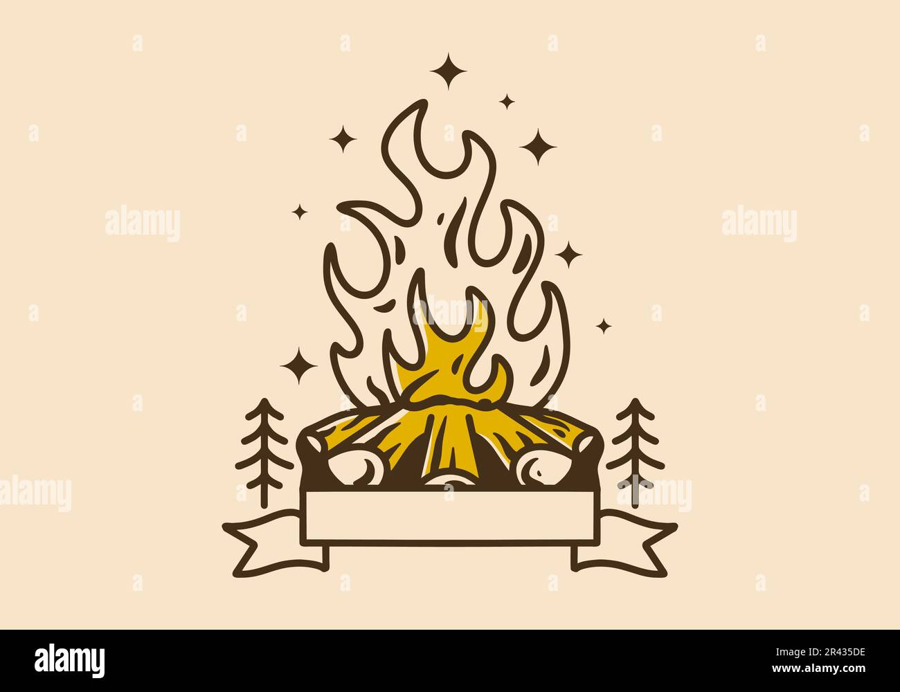 Mono line art illustration design of a bonfire in vintage color Stock ...