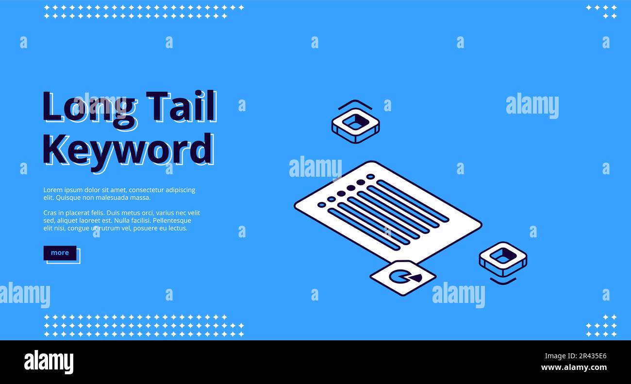 Long tail keyword banner with isometric icons on blue background ...