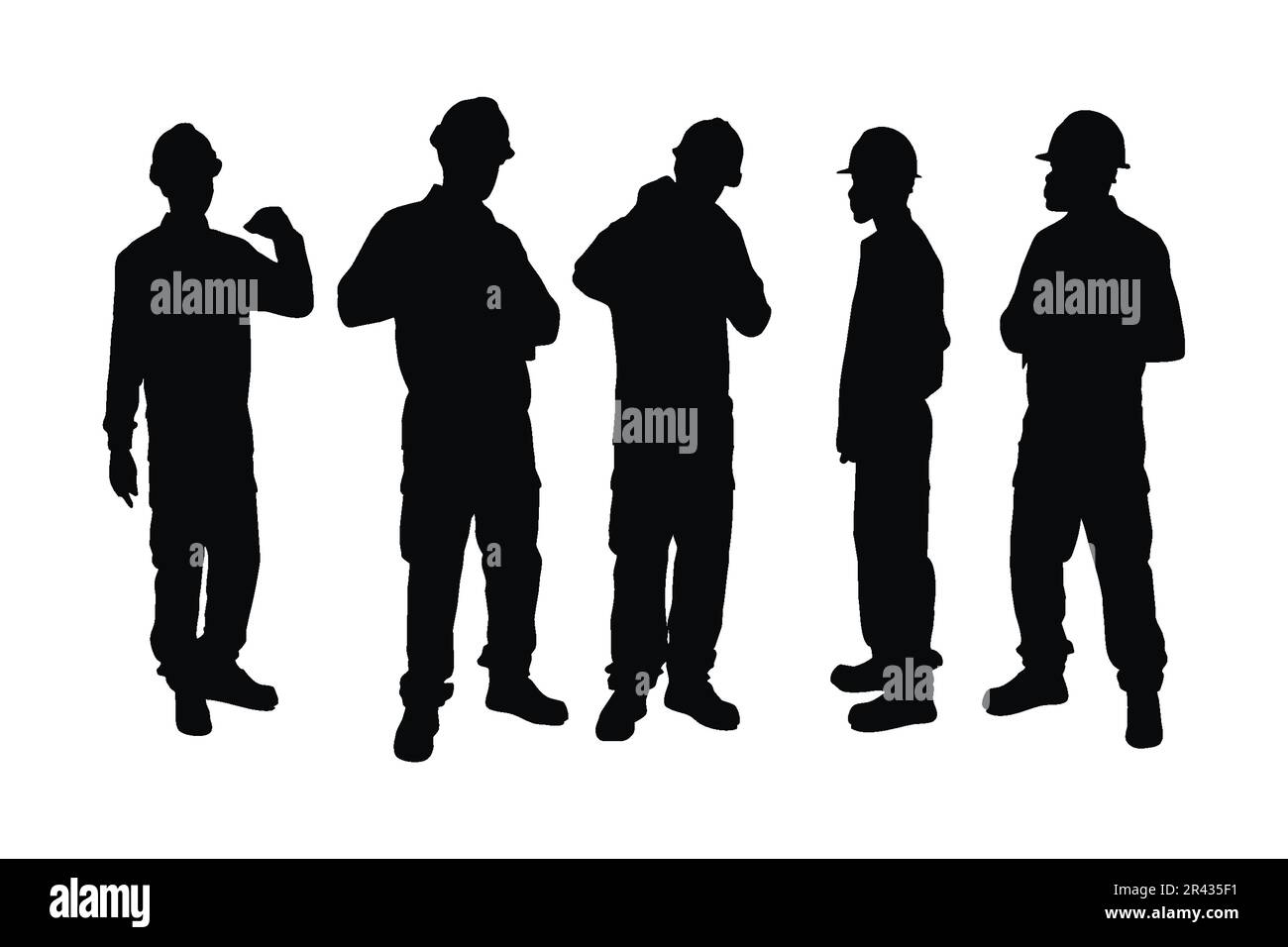 Male engineers wearing uniforms silhouette set vector on a white ...