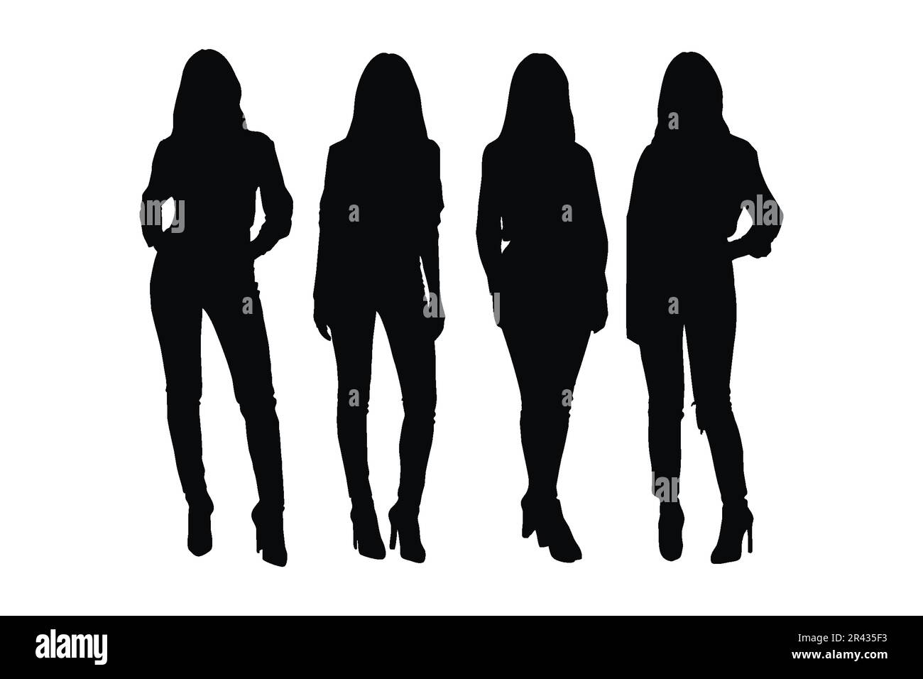 Female models and actors standing in different position silhouette set vectors. Girl models with ...