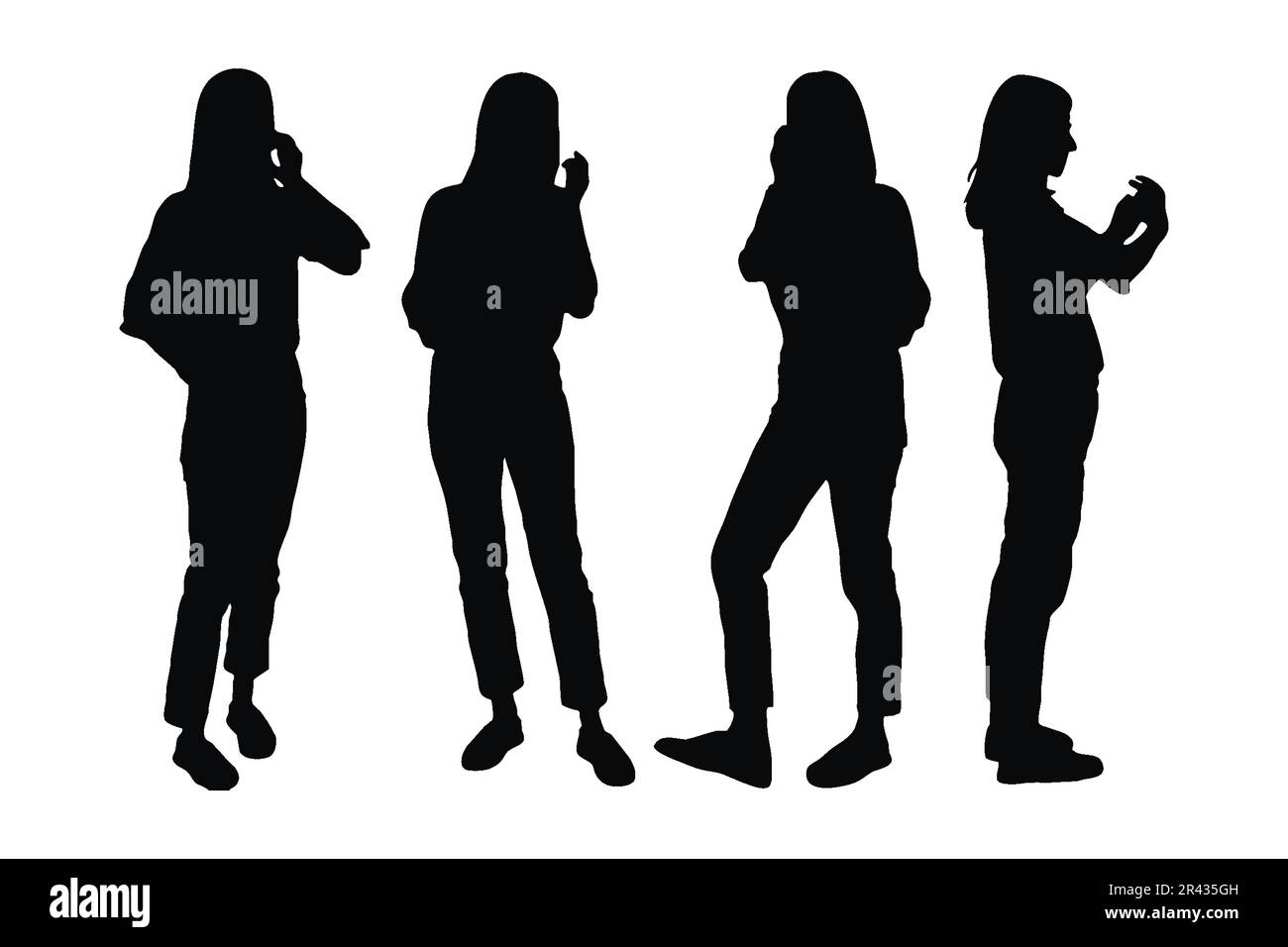 Female anonymous model silhouette set vector with different poses. Modern actor silhouette ...