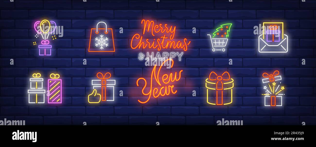 Christmas presents neon sign set Stock Vector Image & Art - Alamy
