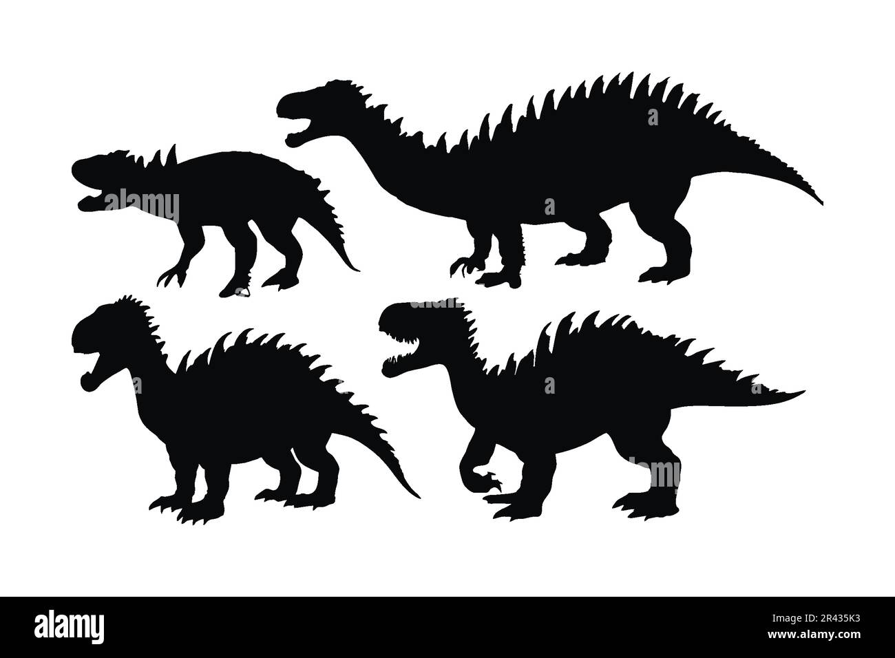 Dinosaur roaring in different positions, silhouette set vector. Big ... Dinosaur roaring in different positions, silhouette set vector. Big ...
