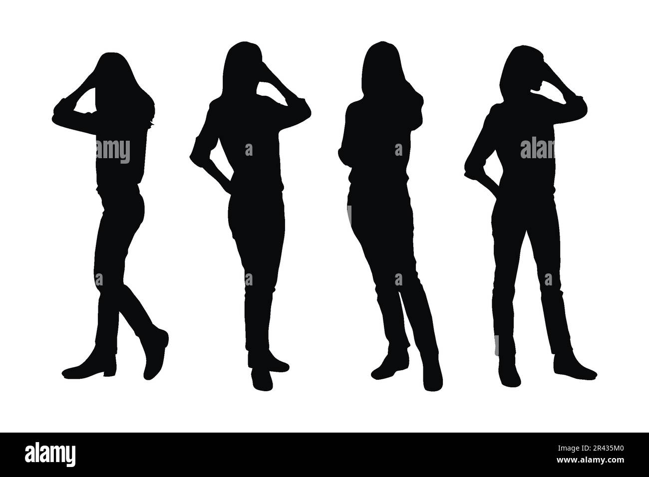 Female actresses wearing fashion uniforms and standing silhouette ...