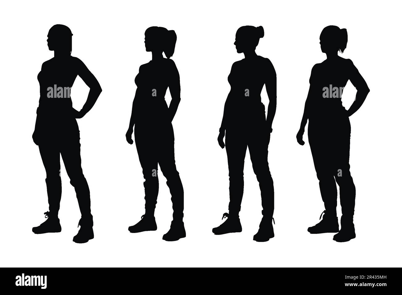 Muscular female model standing in different position silhouette set ...