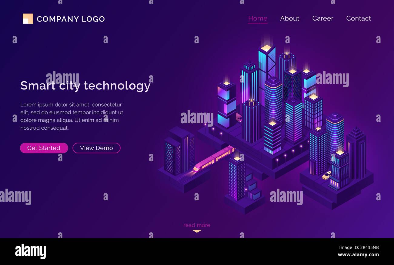 Smart city technology for business and life. Isometric futuristic town ...
