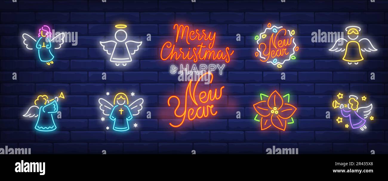 Angels neon sign collection Stock Vector Image & Art - Alamy