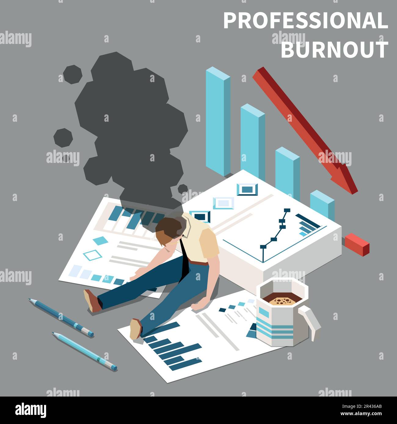 Professional burnout syndrome isometric concept with emotional crisis ...
