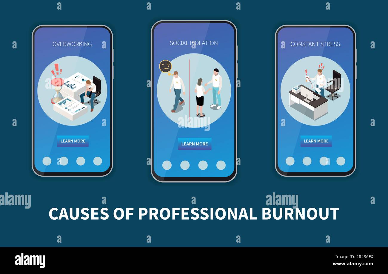 Professional burnout syndrome isometric set with stress control mobile ...