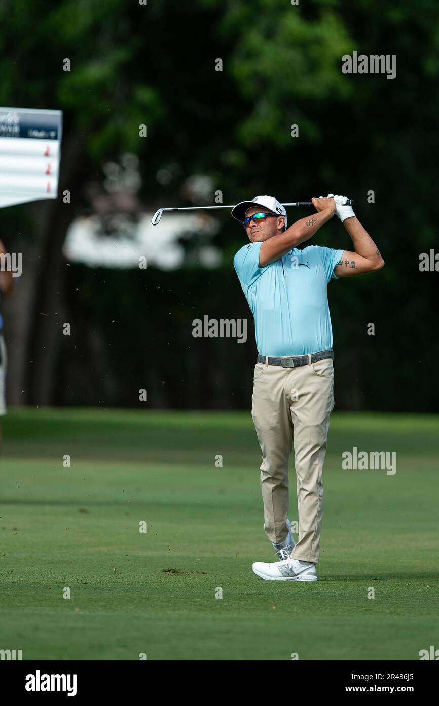 FORTH WORTH, TX - MAY 25: Rickie Fowler of United States hits his ...