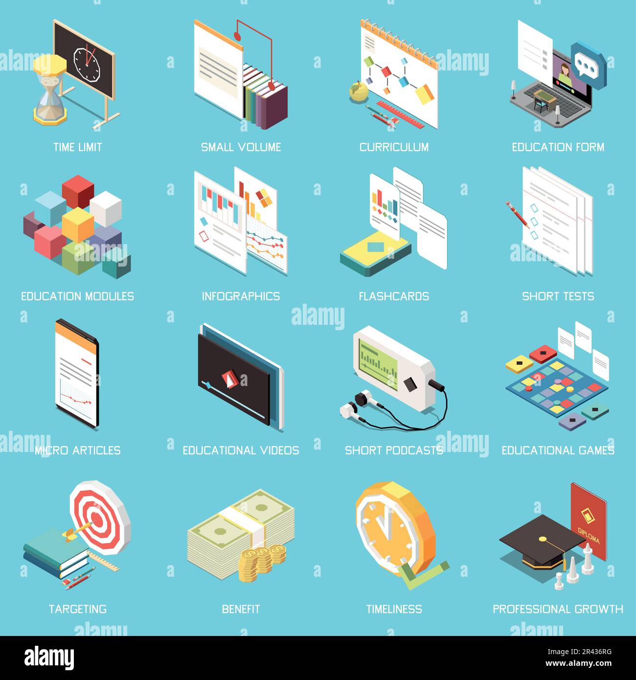 Microlearning isometric icons set with modern education trends isolated ...