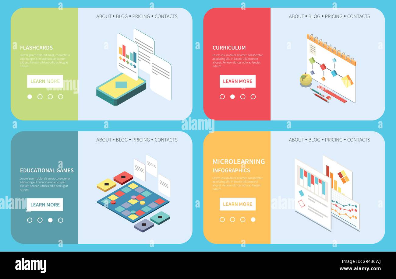 Microlearning isometric banner set with educational trend symbols ...