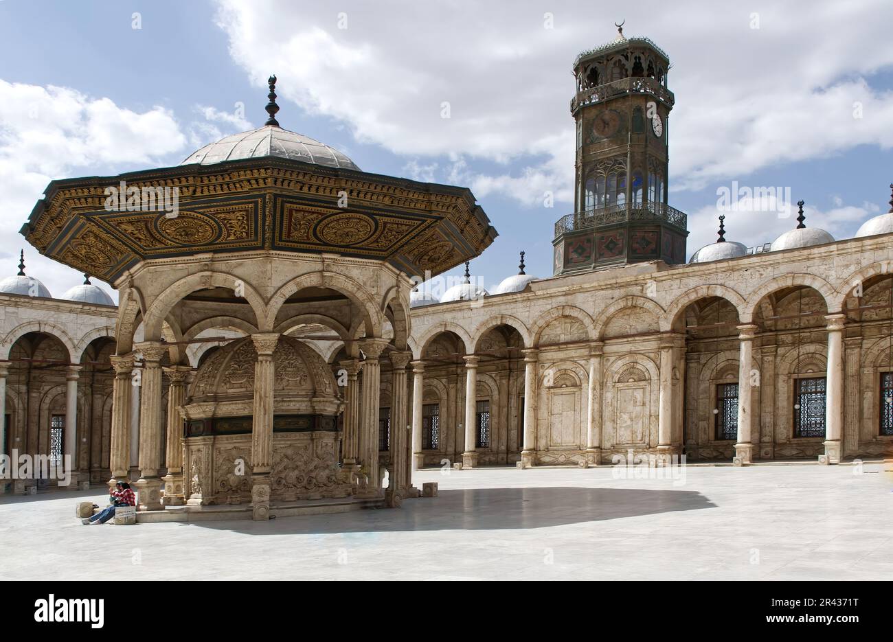 Ablution Fountain and ancient watch at the Alabaster Mosque. Cairo ...