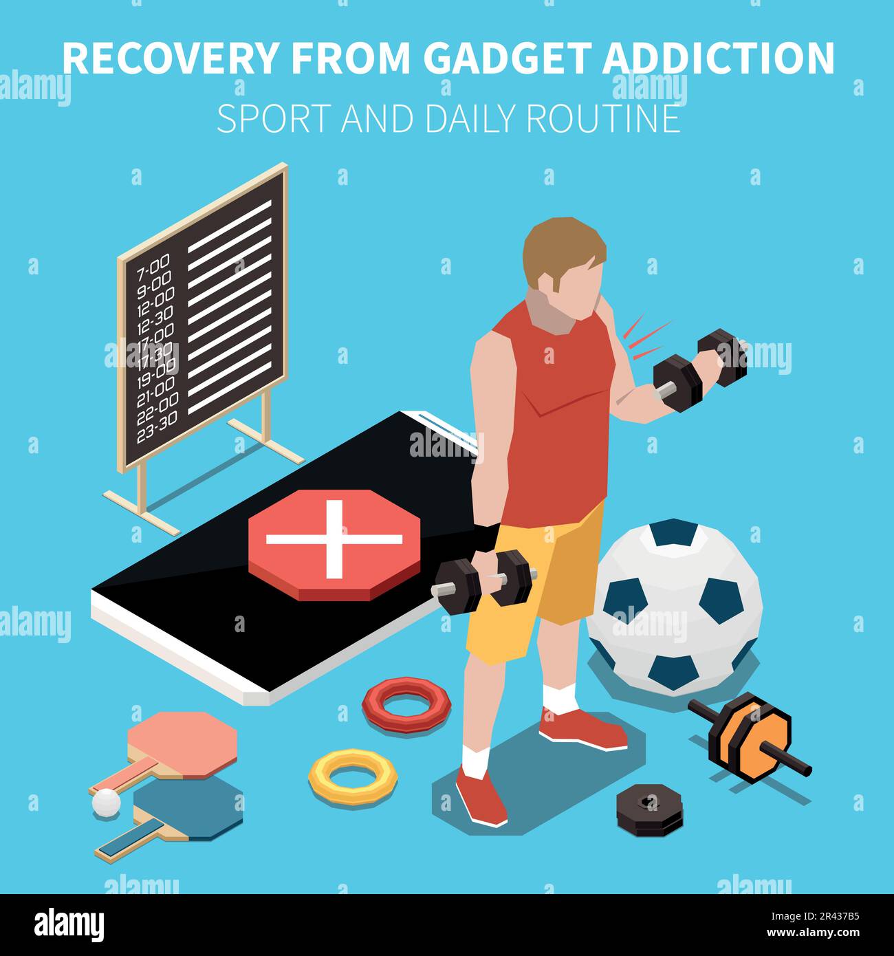 Gadget addiction isometric concept with mobile phone restriction ...