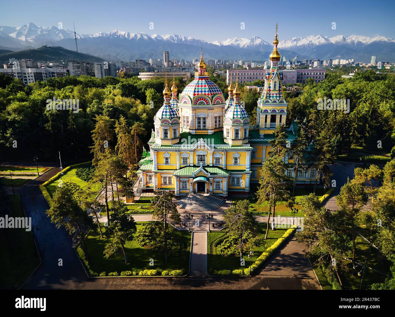 Aerial drone panorama of the Ascension Cathedral Russian Orthodox ...